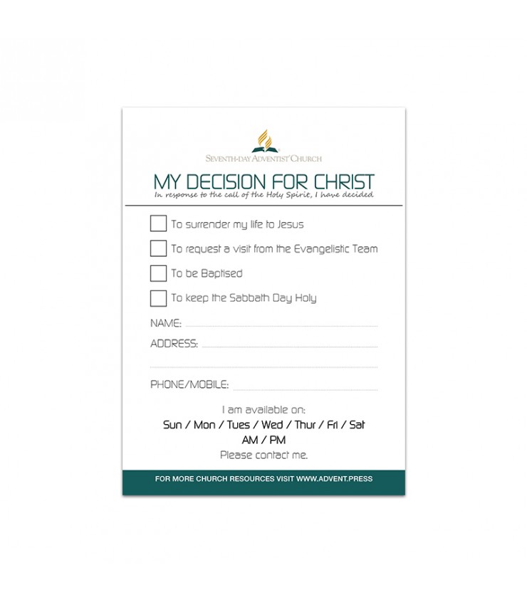 Decision for Christ Cards SDA